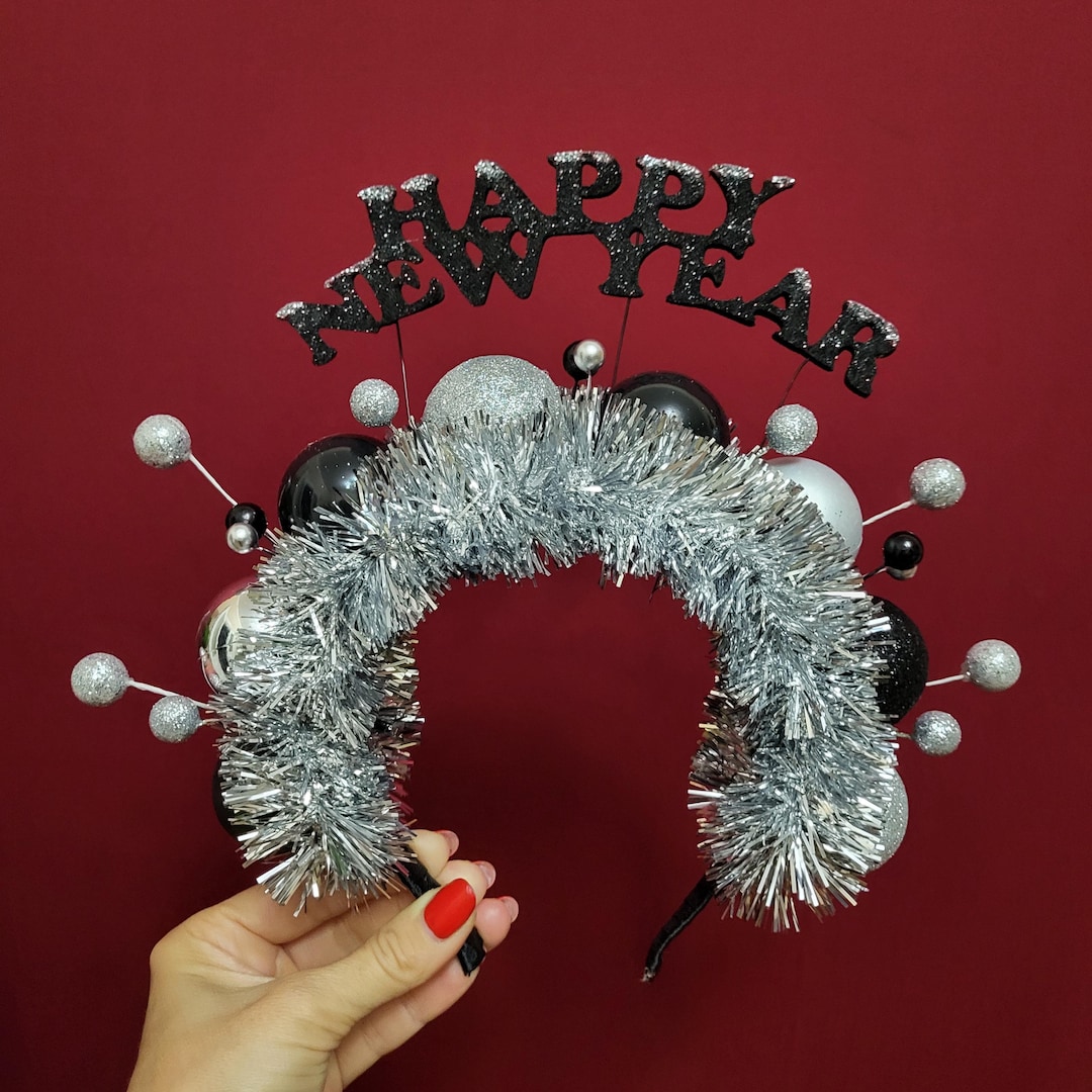 Black and Silver New Years Eve Crown, Glitter Happy New Year Headband ...