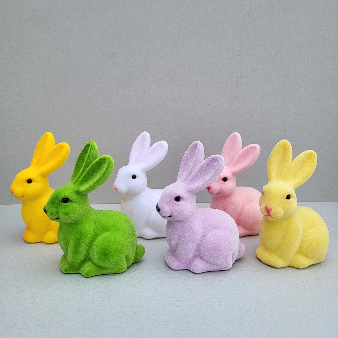 Pink, Purple, Green Yellow Flocked Easter Spring Bunny Rabbit With ...