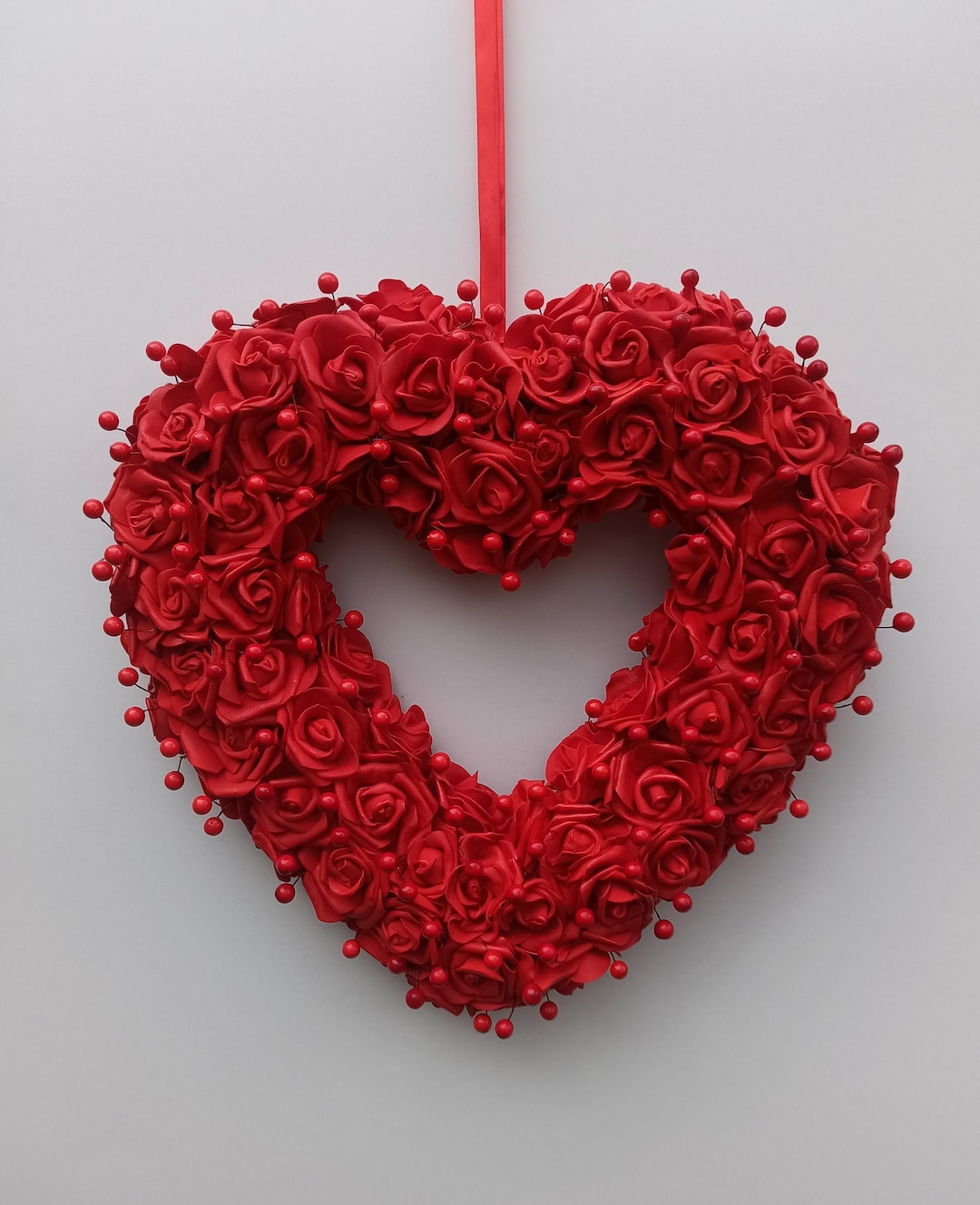 Red Rose HEART WREATH, Valentine Wreath Heart, Red Heart Wreath ...