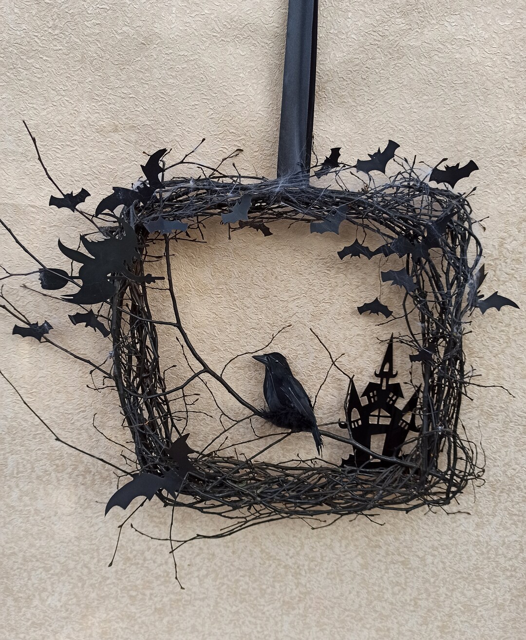 Halloween Wreath, Black Raven Halloween Wreath, Halloween Raven Wreath ...