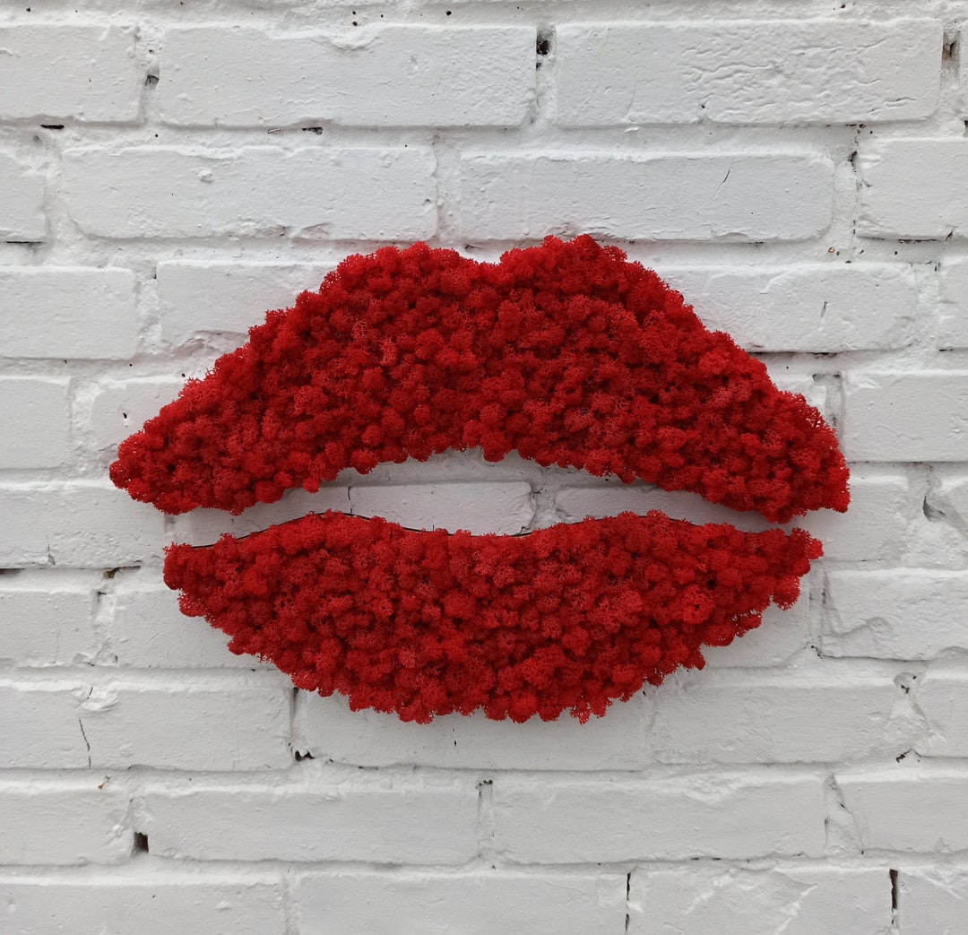 Red Moss Lips Wall Art, Beauty Studio Decor, Salon Decor, Wall Hanging ...