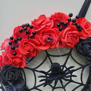 Halloween Black Red Roses Wreath for Front Door, Spiderweb Wreath ...