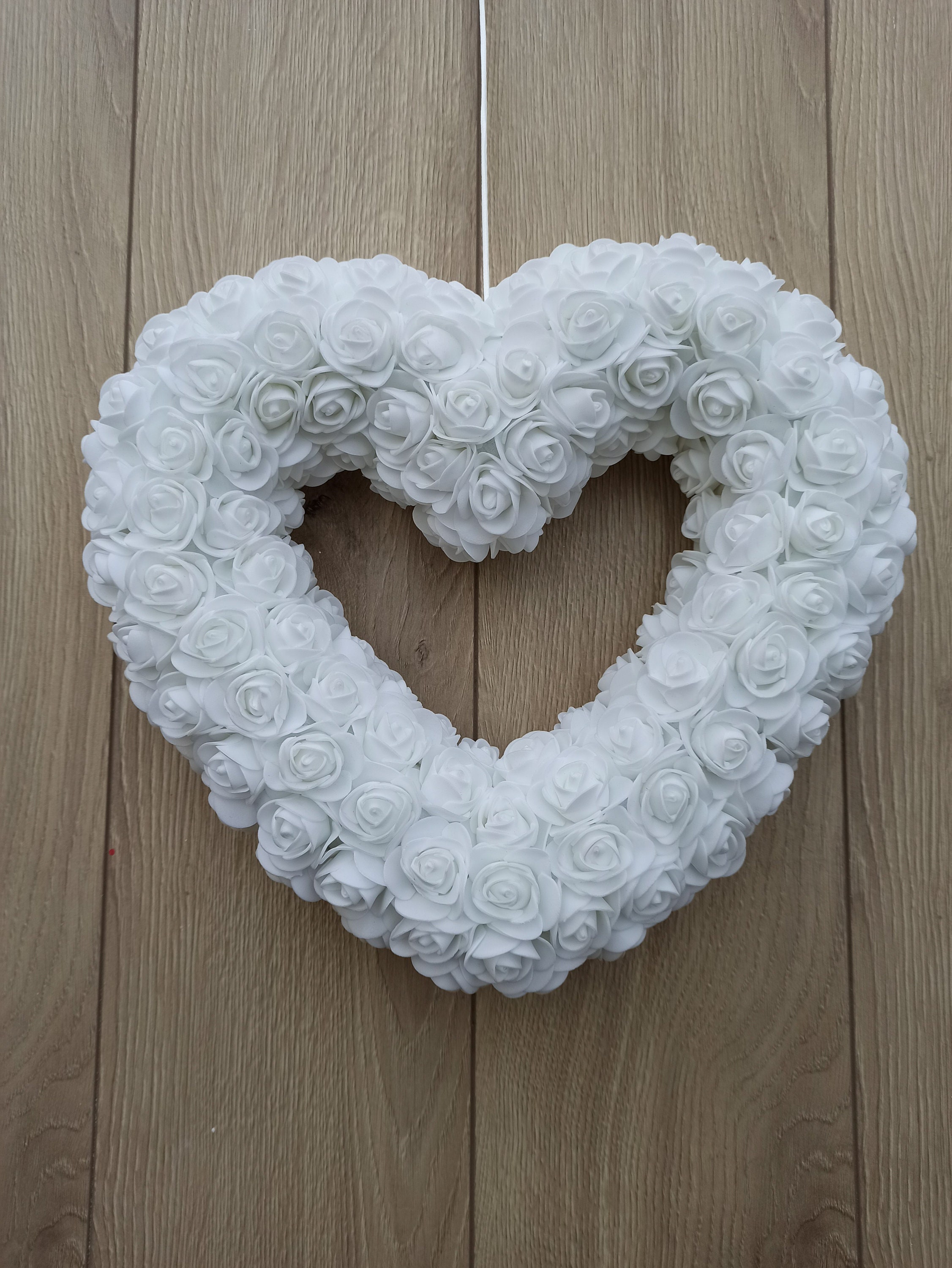 White rose heart wreath white wedding heart wreath hanging | Etsy