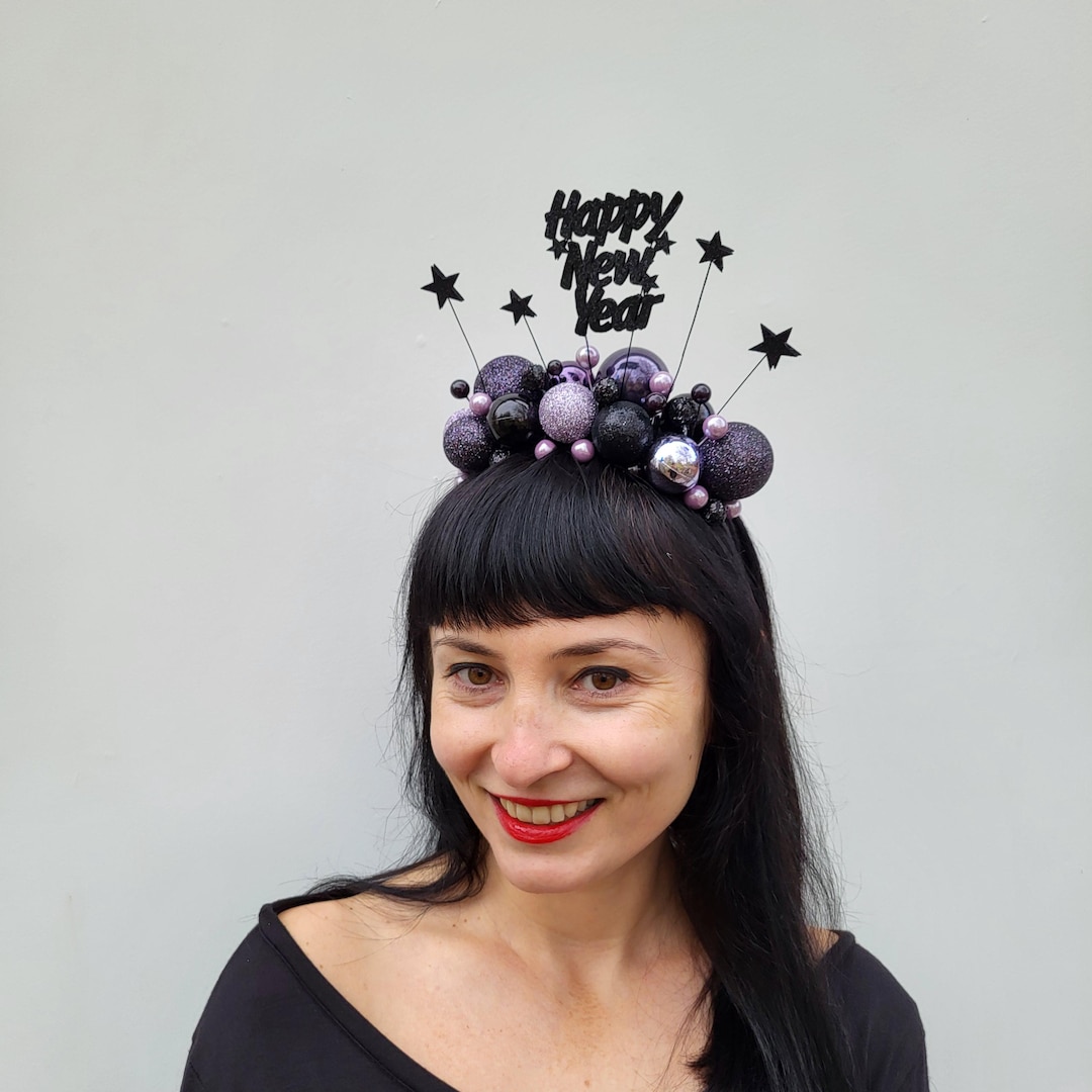 Black Purple New Years Eve Headband, 2025 Headband, Glitter Happy New ...