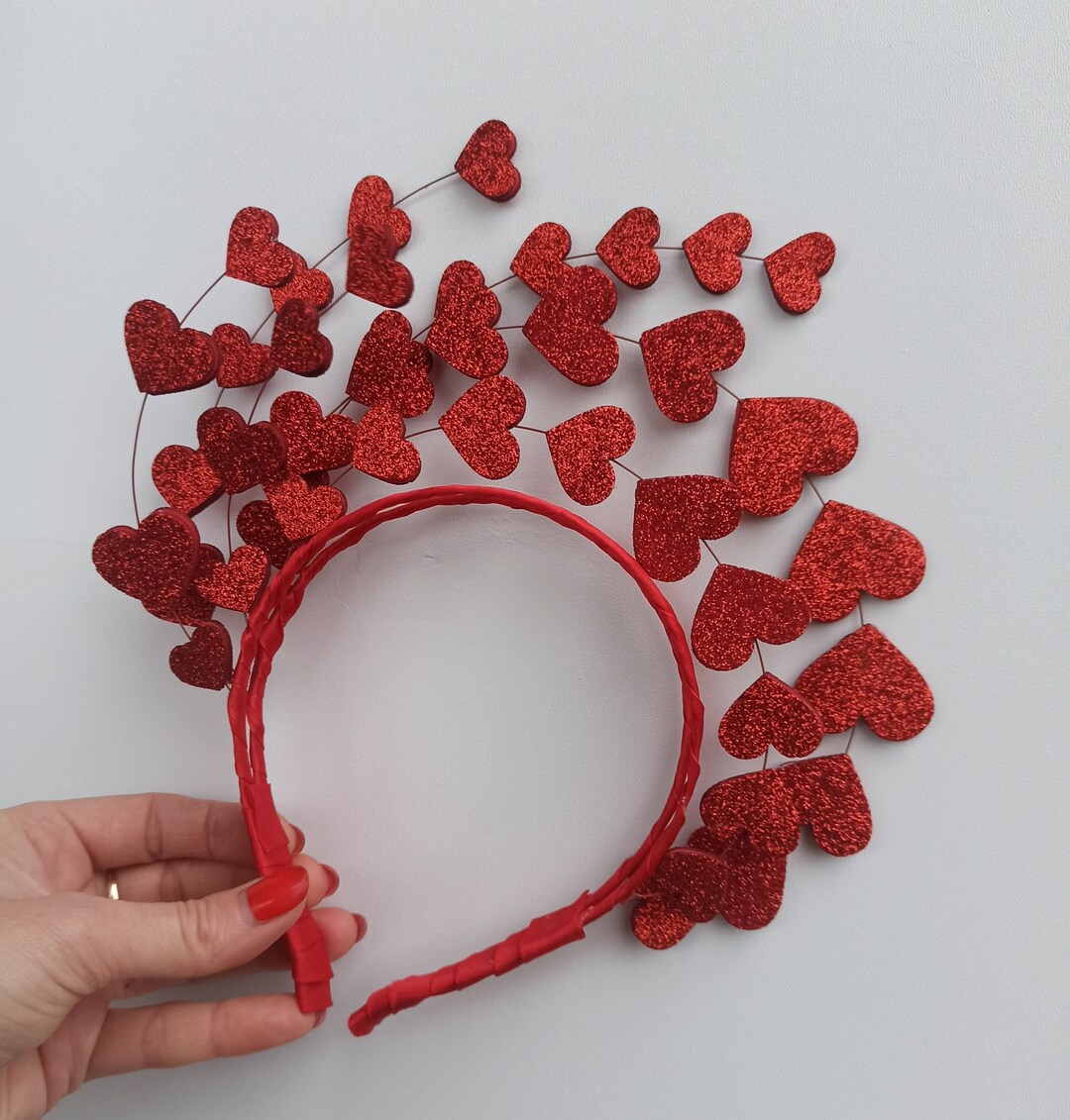 Valentine Day Red Heart Crown Glitter Holiday Headband Queen of Hearts ...