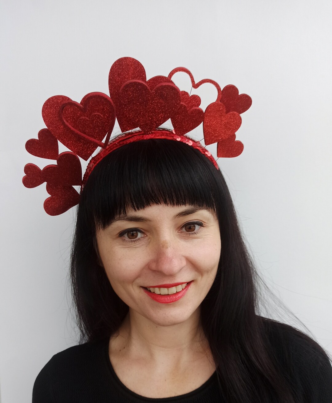 Valentine Day Red Heart Crown Glitter Holiday Headband Queen of Hearts ...