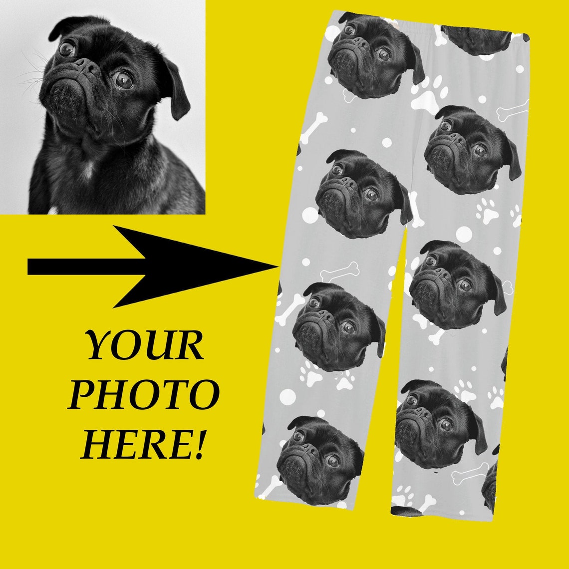 Custom Print Pajamas With Dog Photo Personalized Paw Print - Etsy