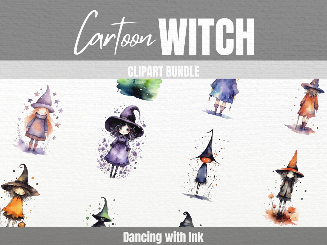 Cartoon Witches Clipart Set Halloween Witch PNG Cute Spooky Digital ...