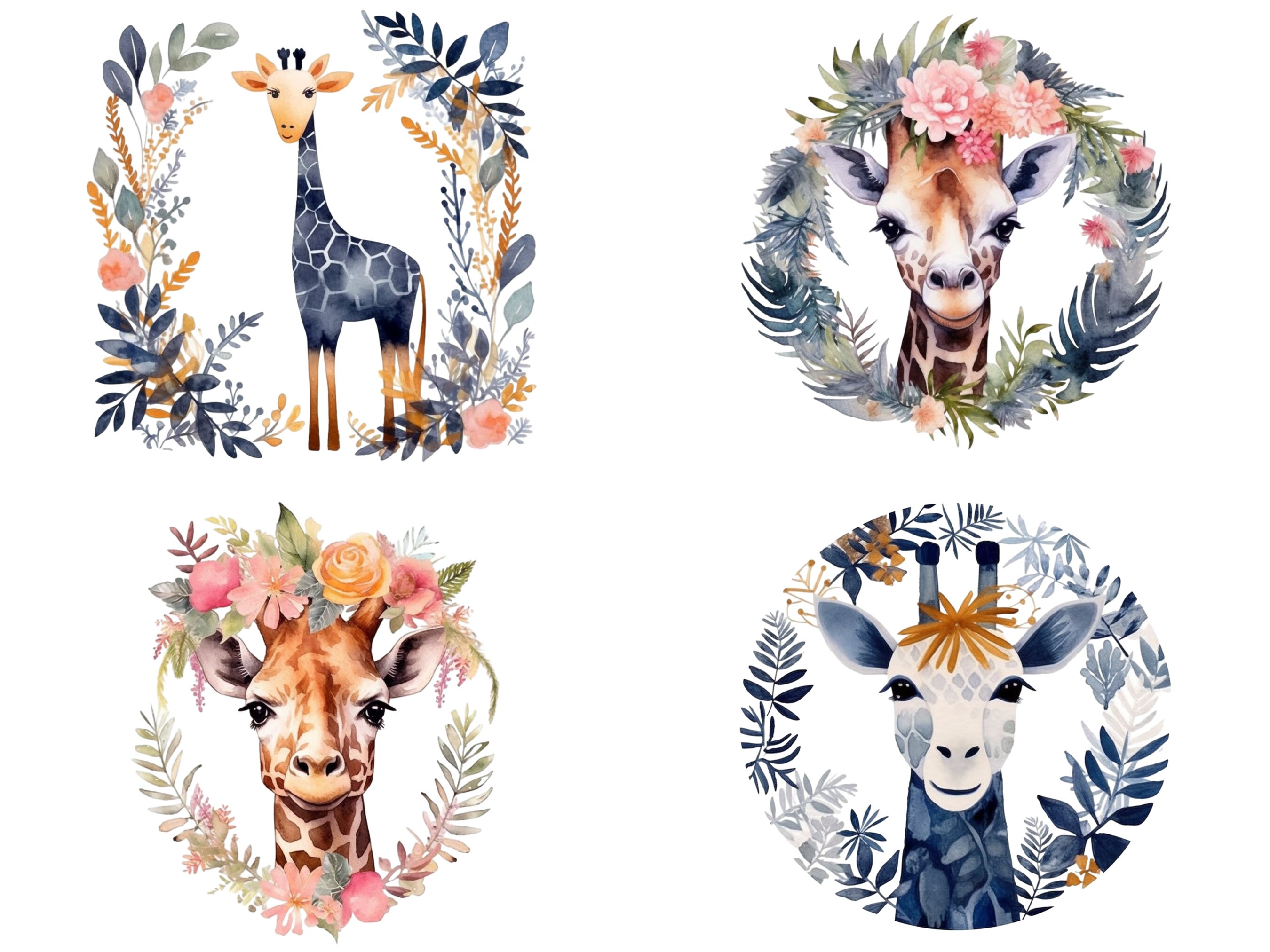 Baby Giraffe Watercolour Clipart Set Cute Safari Animals Zoo - Etsy