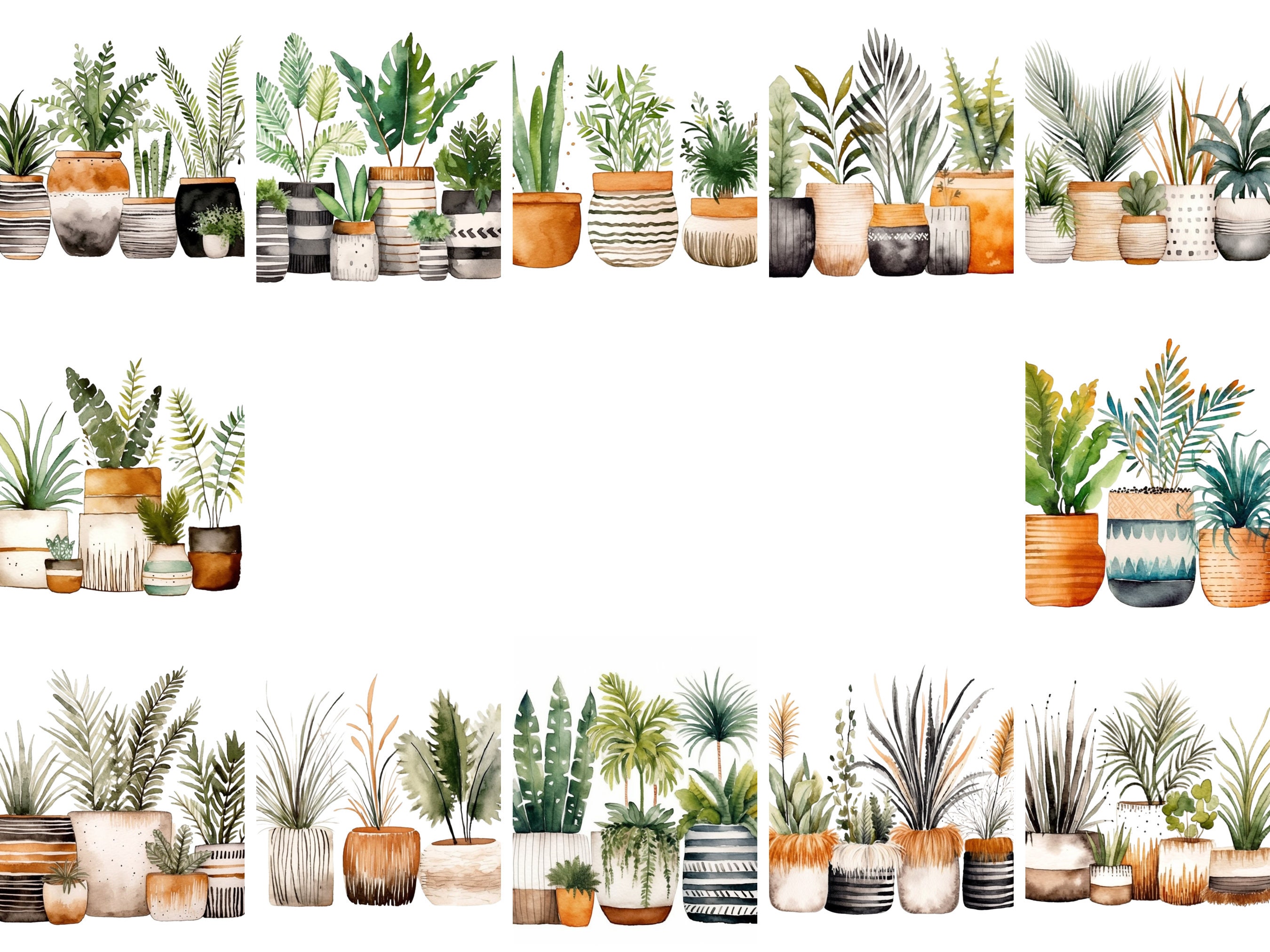Plant Pots Clipart Gardening Botanical Nature Digital Download - Etsy