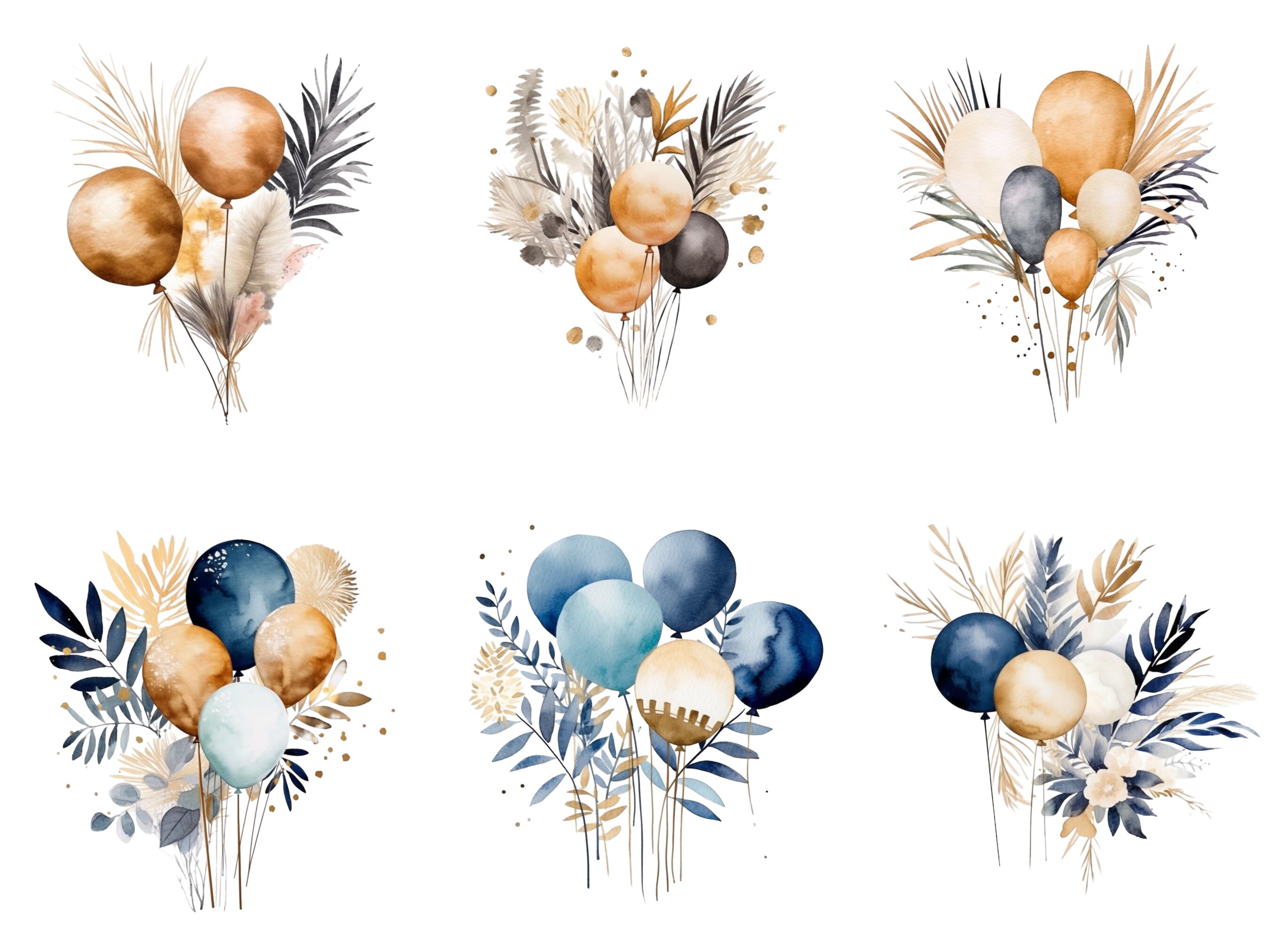 Clipart Balloons Navy Blue and Gold Set Prussian Digital - Etsy