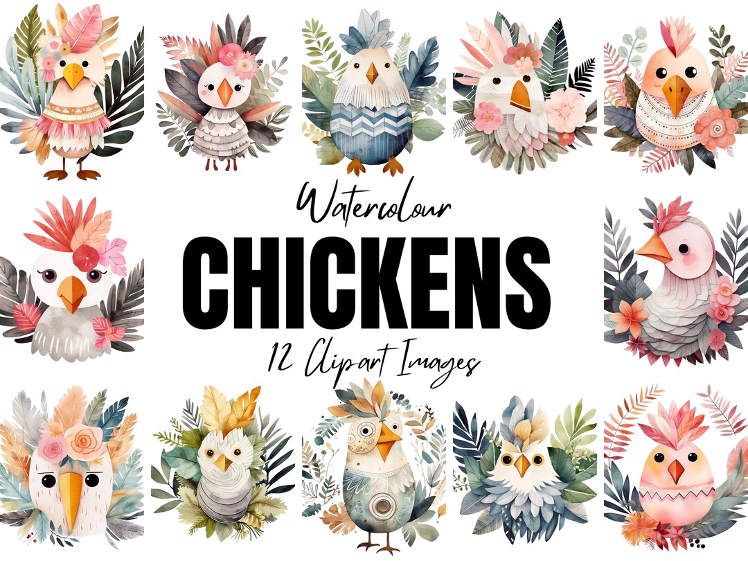 Boho Chickens Clipart Pink Whimsical Baby Shower Chicks With Flowers ...