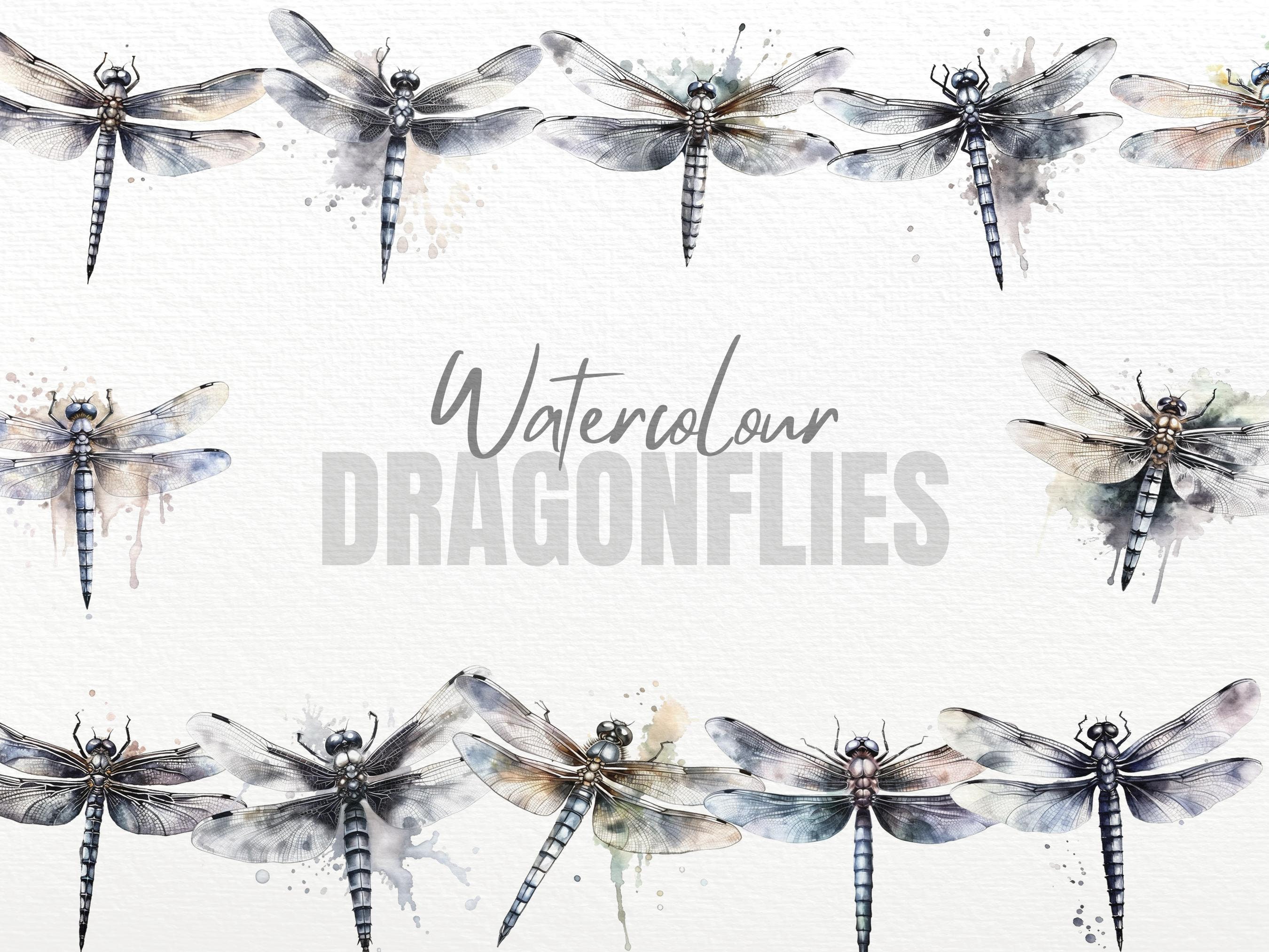 Dragonflies Clipart Set Black and White Digital Stickers Messy ...