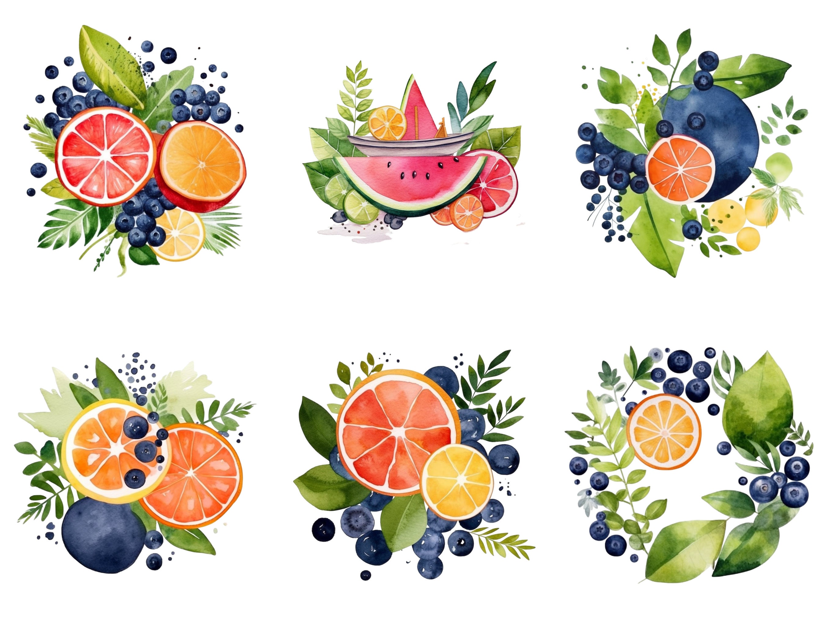 Watercolour Fruit Clipart Set Healthy Food Branding Design - Etsy
