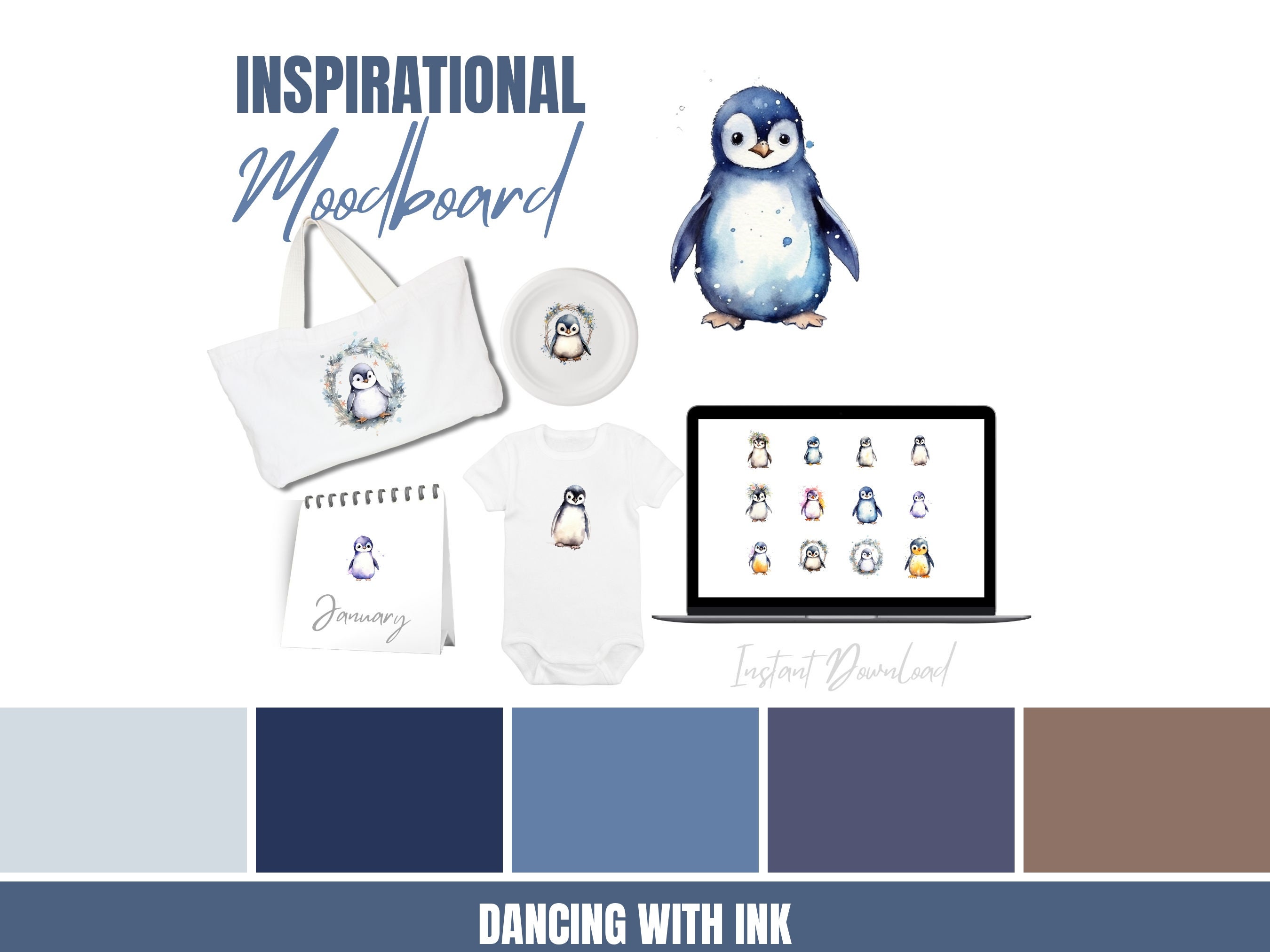 Baby Penguin Clipart Set Watercolour Winter Birds Nursery Art Png Baby ...