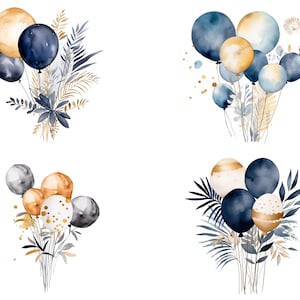 Clipart Balloons Navy Blue and Gold Set Prussian Digital Transparent ...