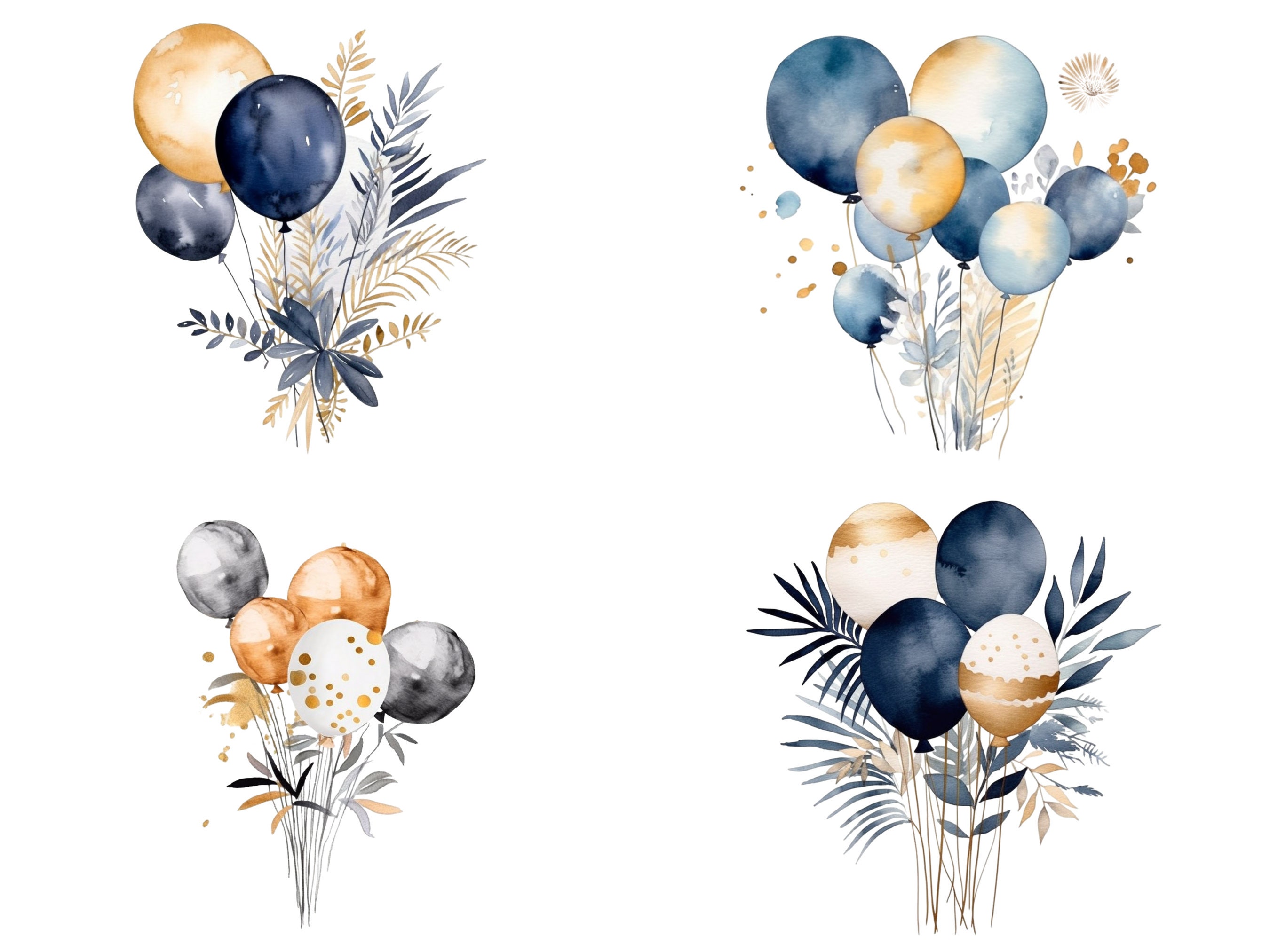 Clipart Balloons Navy Blue and Gold Set Prussian Digital - Etsy