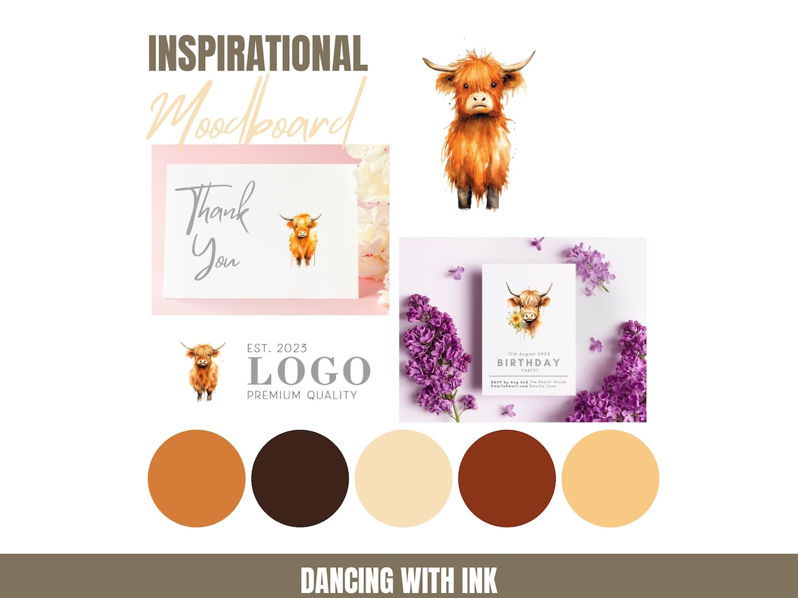 Highland Cow Clipart Set Watercolour Heilan Coo Png Commercial Use ...