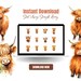 Highland Cow Clipart Set Watercolour Heilan Coo Png Commercial Use ...