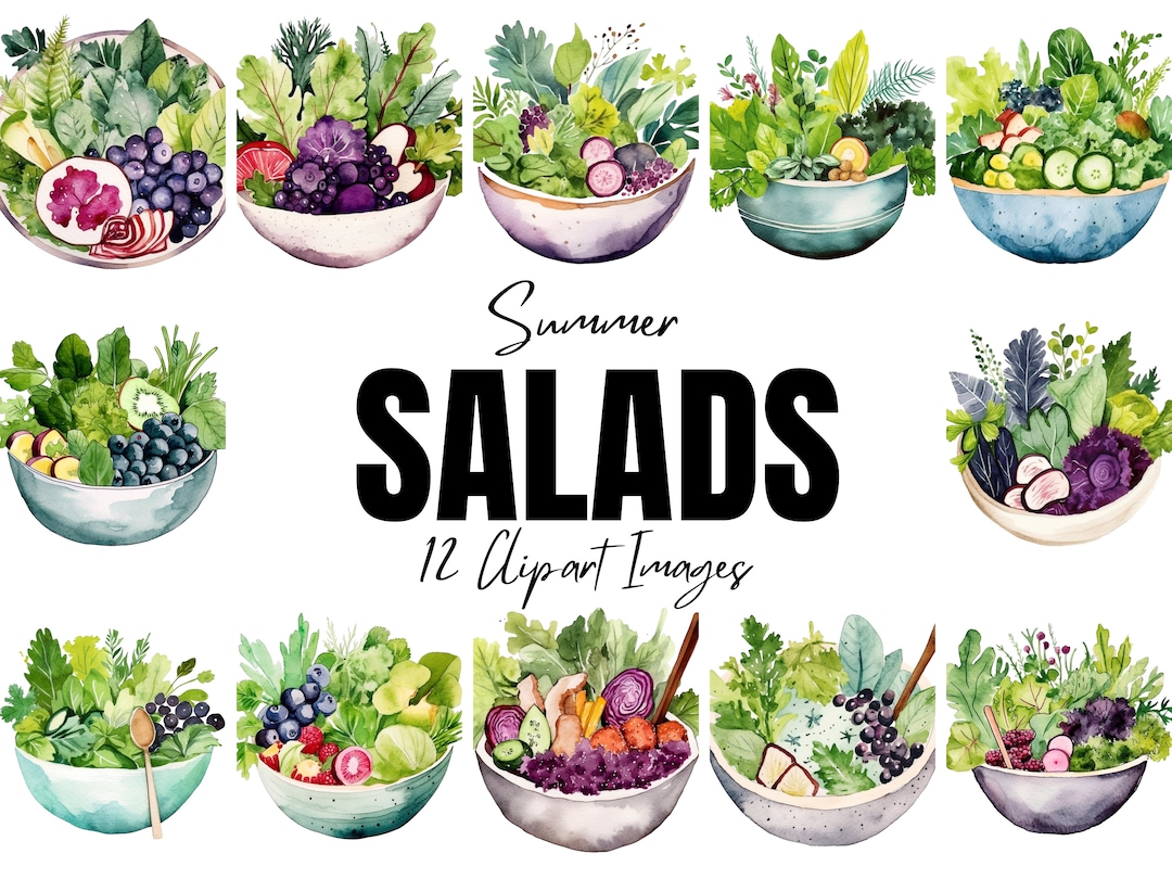 Summer Salads Clipart Purple Green Watercolour Food Menu Diet Lettuce ...