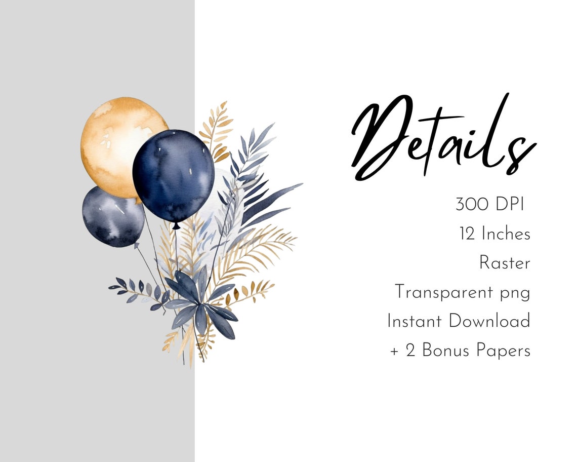 Clipart Balloons Navy Blue and Gold Set Prussian Digital - Etsy