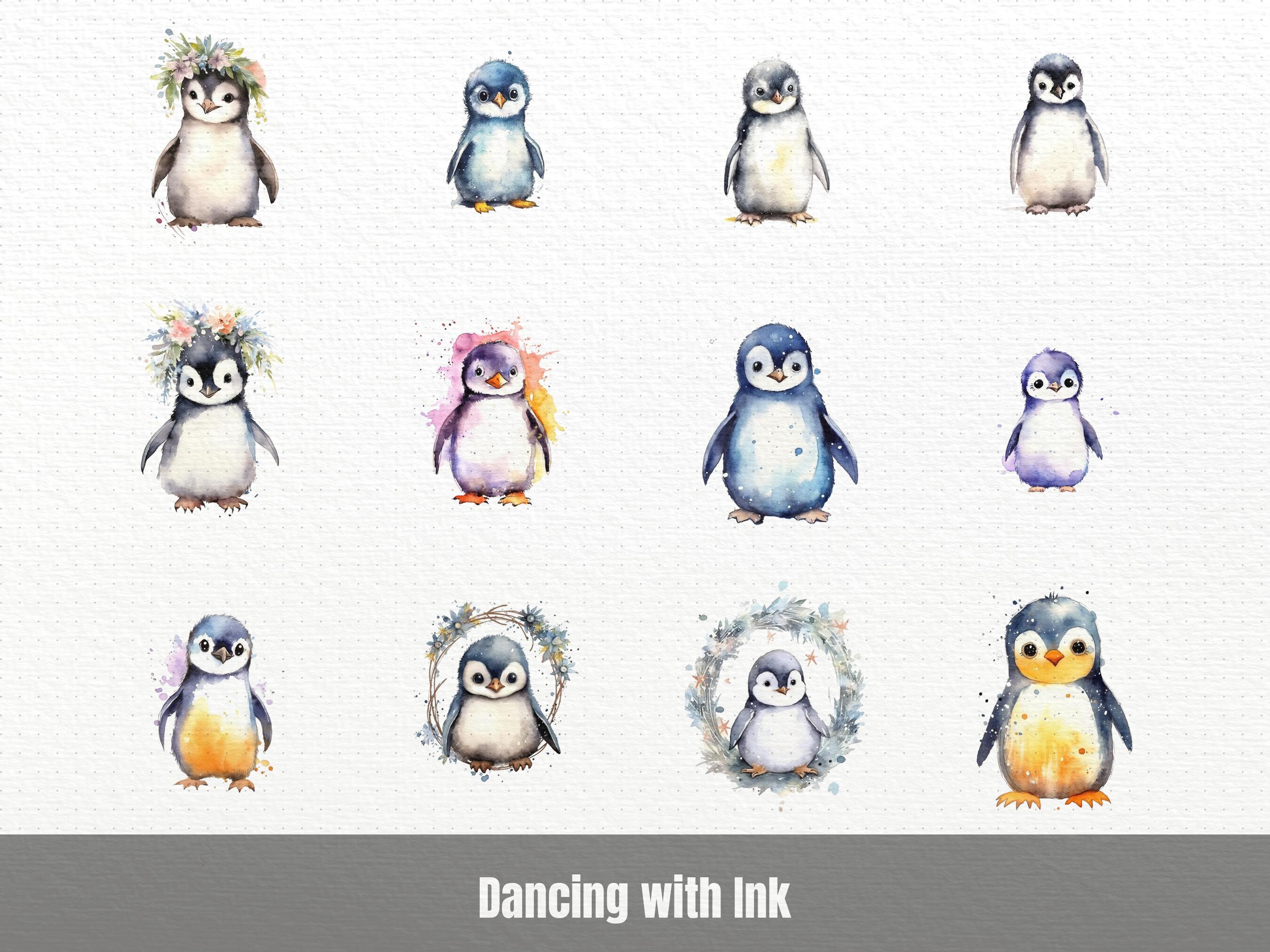Baby Penguin Clipart Set Watercolour Winter Birds Nursery Art Png Baby ...