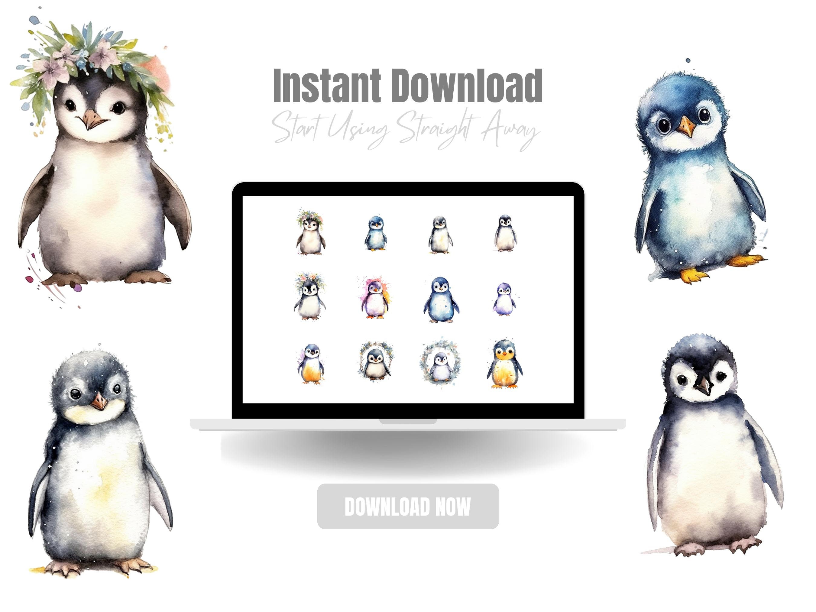 Baby Penguin Clipart Set Watercolour Winter Birds Nursery Art Png Baby ...
