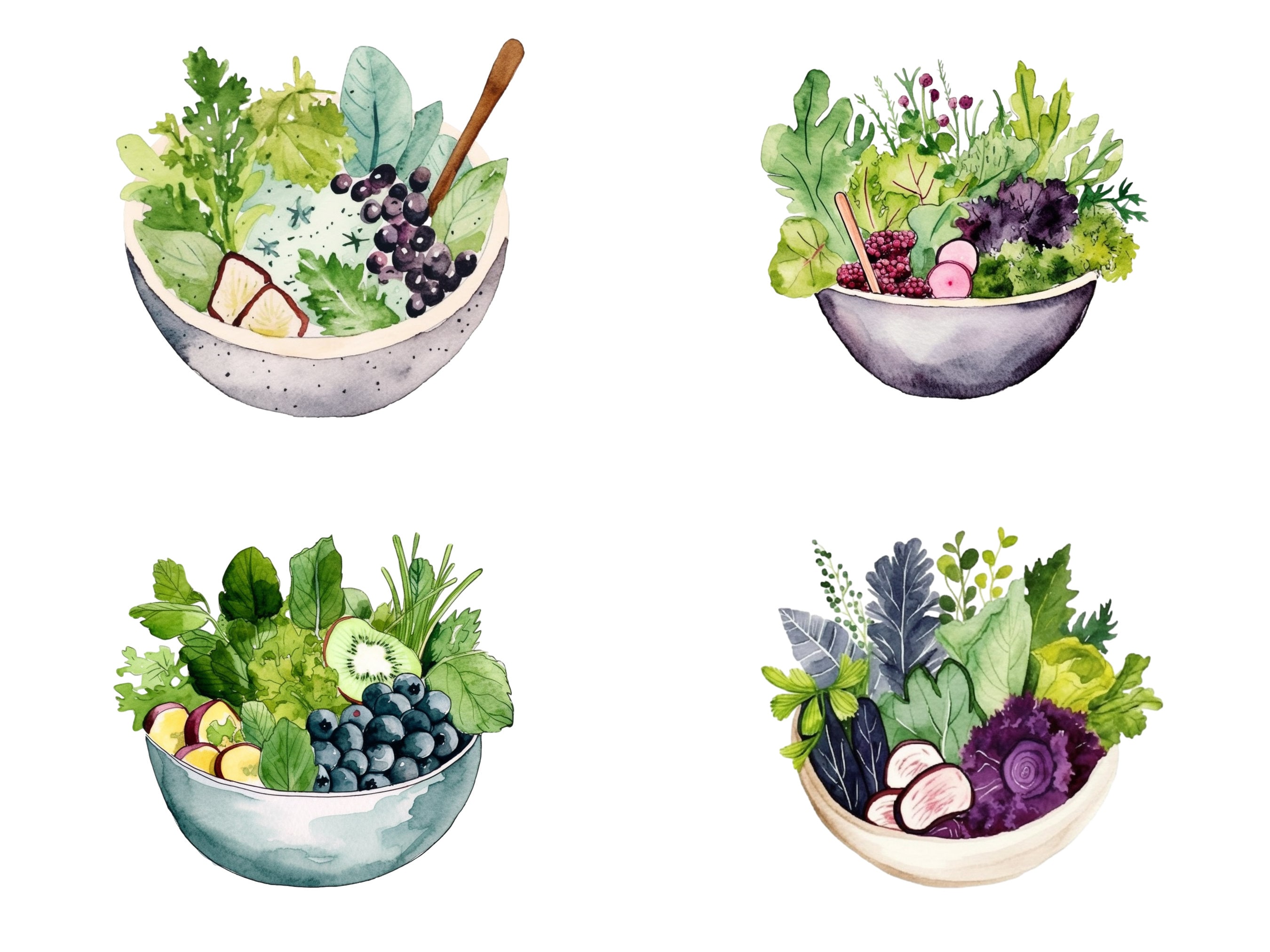 Summer Salads Clipart Purple Green Watercolour Food Menu Diet Lettuce ...