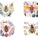 Boho Bees Clipart Pink Mint Flowers Wreath Honey Bumble Bee Watercolour ...