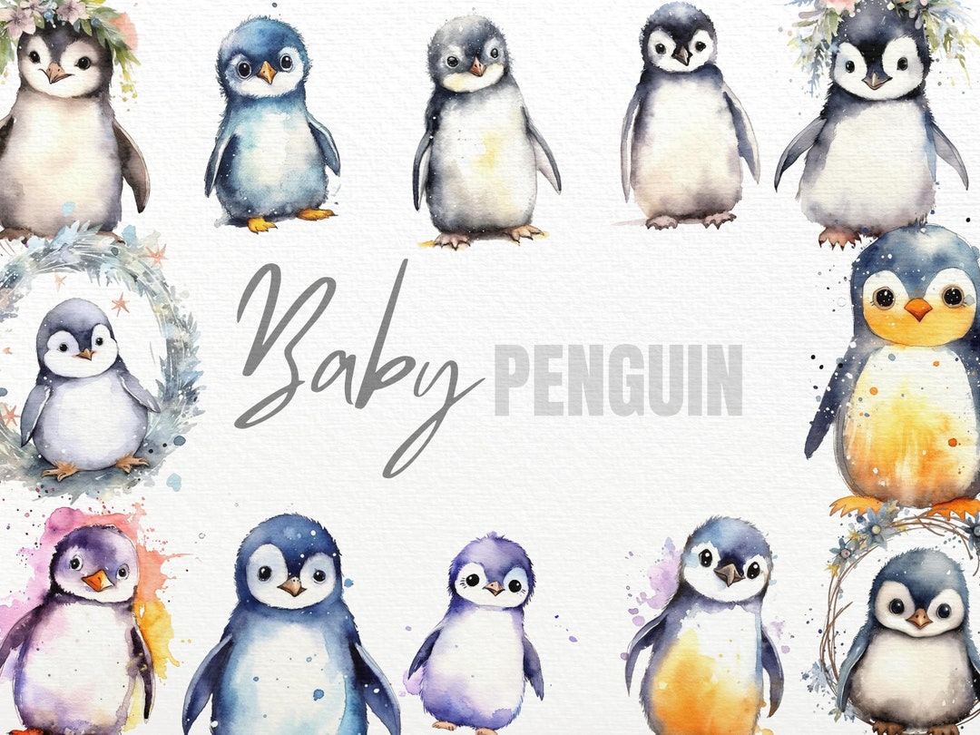 Baby Penguin Clipart Set Watercolour Winter Birds Nursery Art Png Baby ...