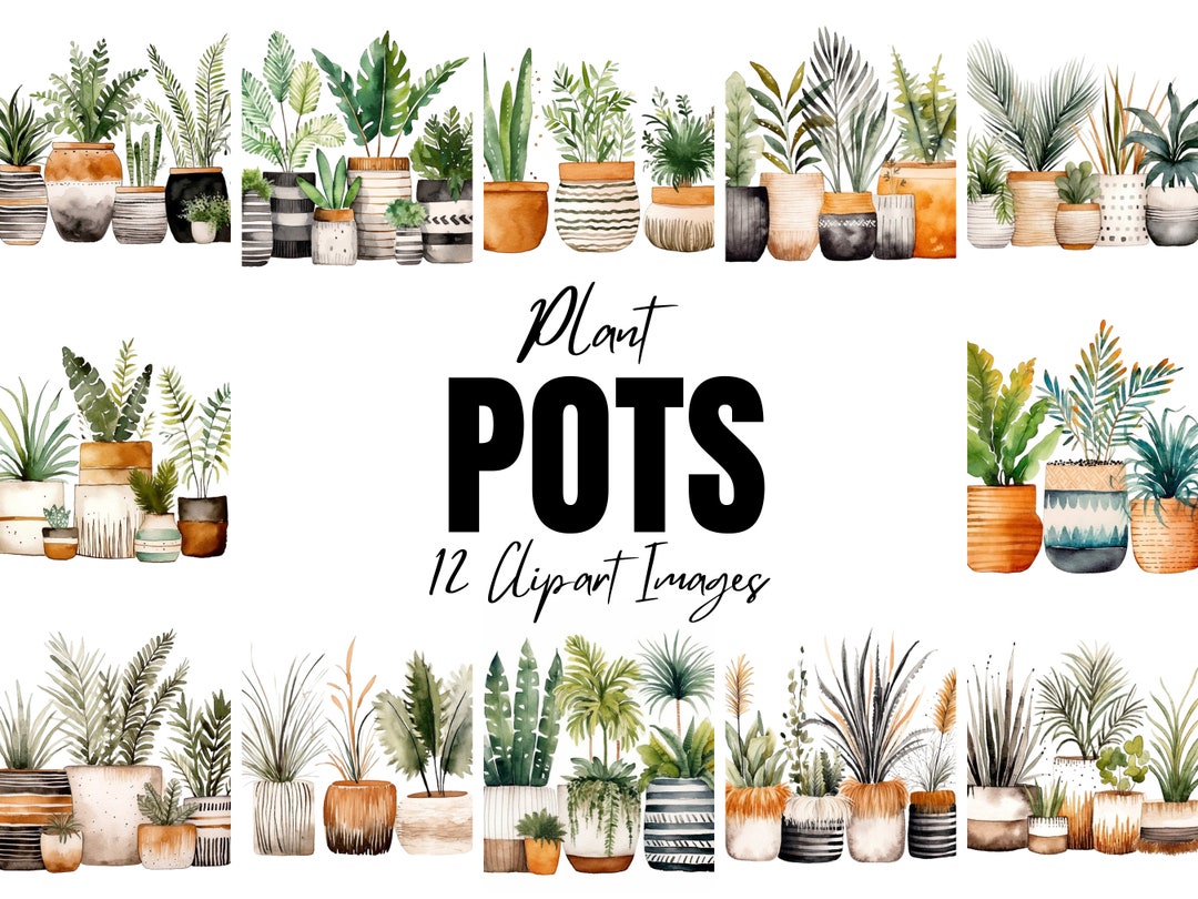 Plant Pots Clipart Gardening Botanical Nature Digital Download ...