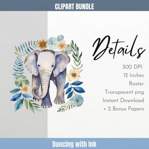 Elephants Clipart Set Teal and Purple Digital Png Illustration Bundle ...