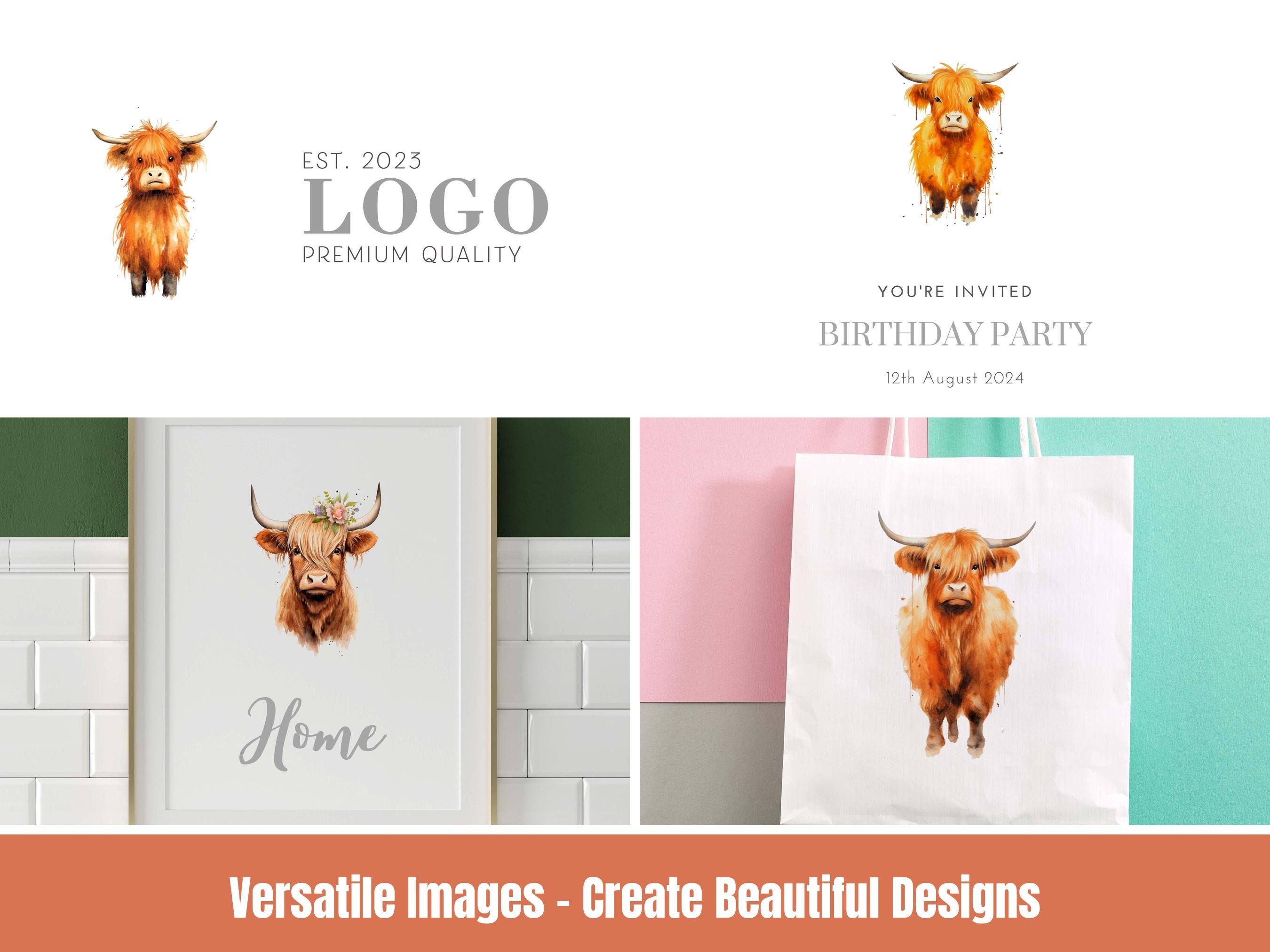 Highland Cow Clipart Set Watercolour Heilan Coo Png Commercial Use ...