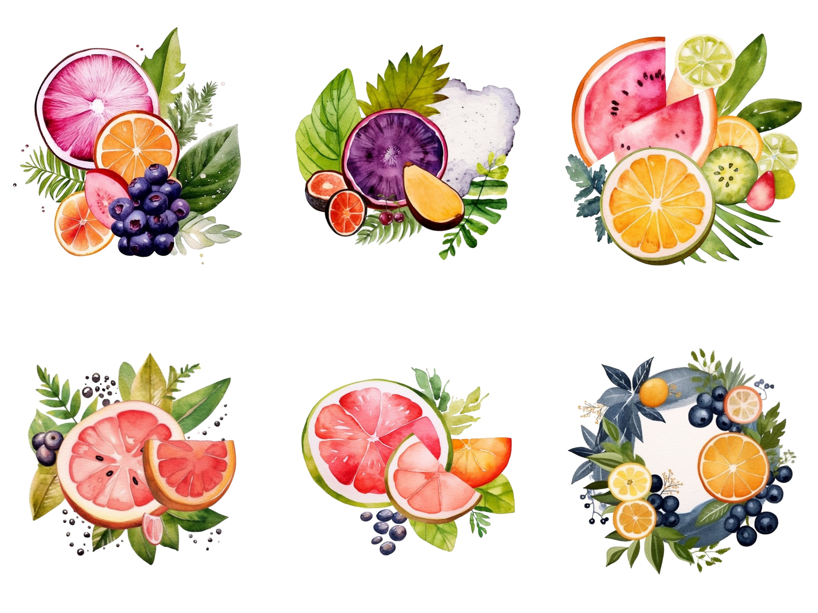 Watercolour Fruit Clipart Set Healthy Food Branding Design - Etsy
