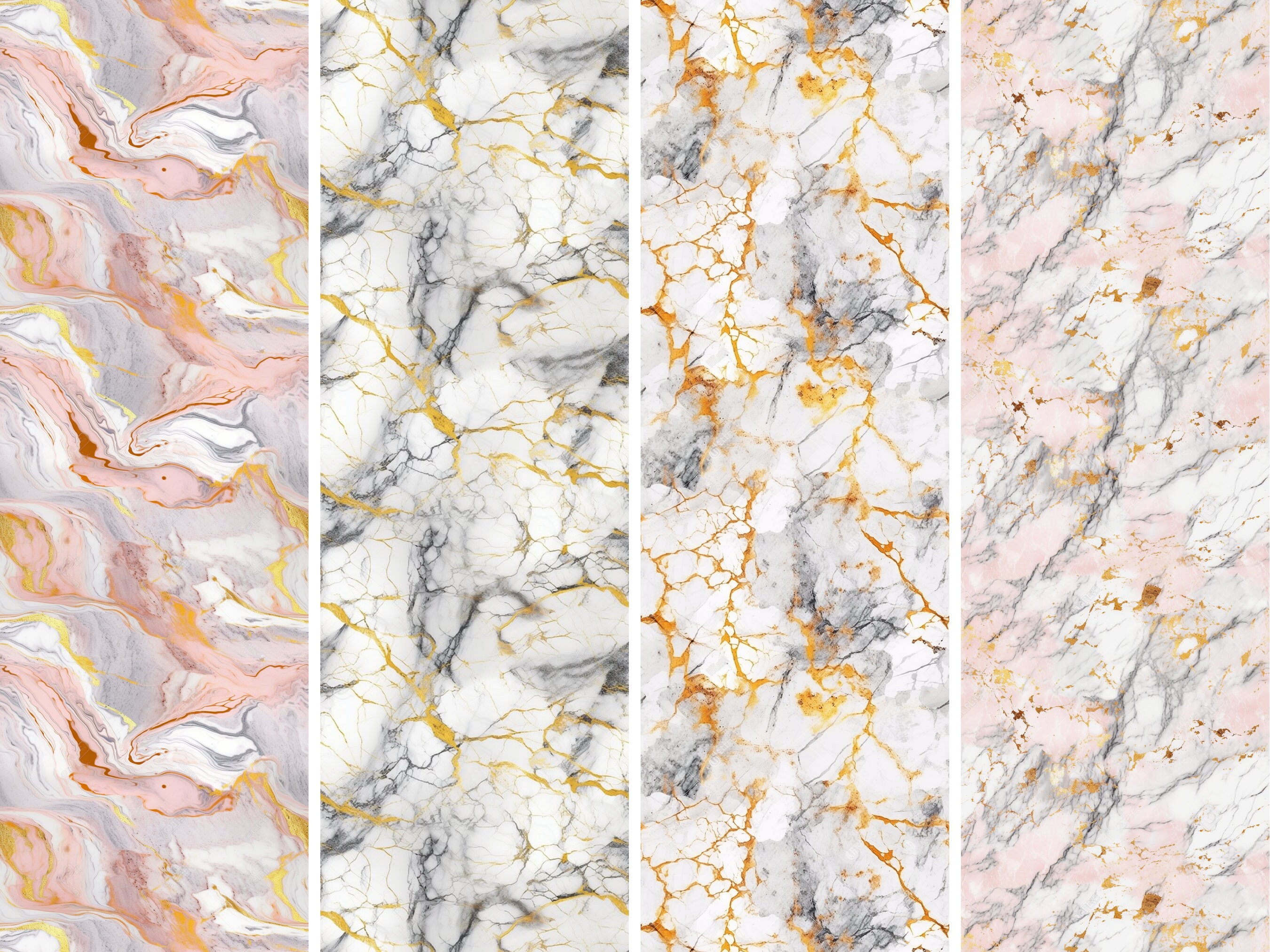 Natural Marble Seamless Patterns Set Yellow & Pink Digital Paper ...