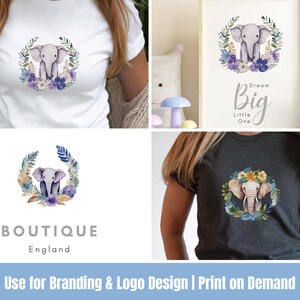 Elephants Clipart Set Teal and Purple Digital Png Illustration Bundle ...