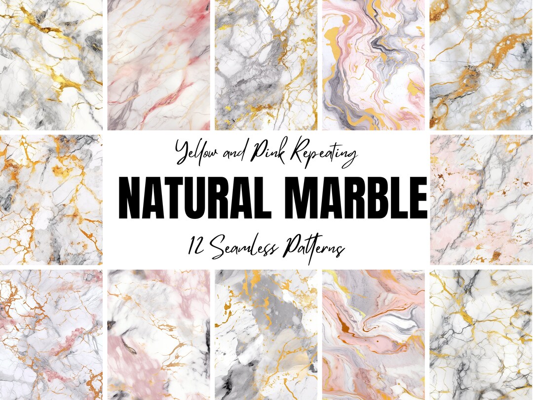 Natural Marble Seamless Patterns Set Yellow & Pink Digital Paper ...