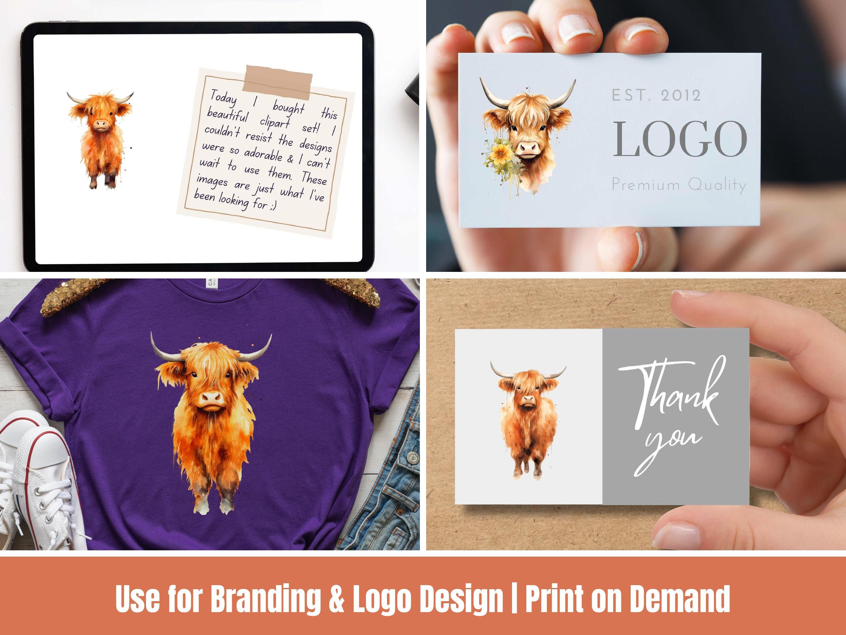 Highland Cow Clipart Set Watercolour Heilan Coo Png Commercial Use ...