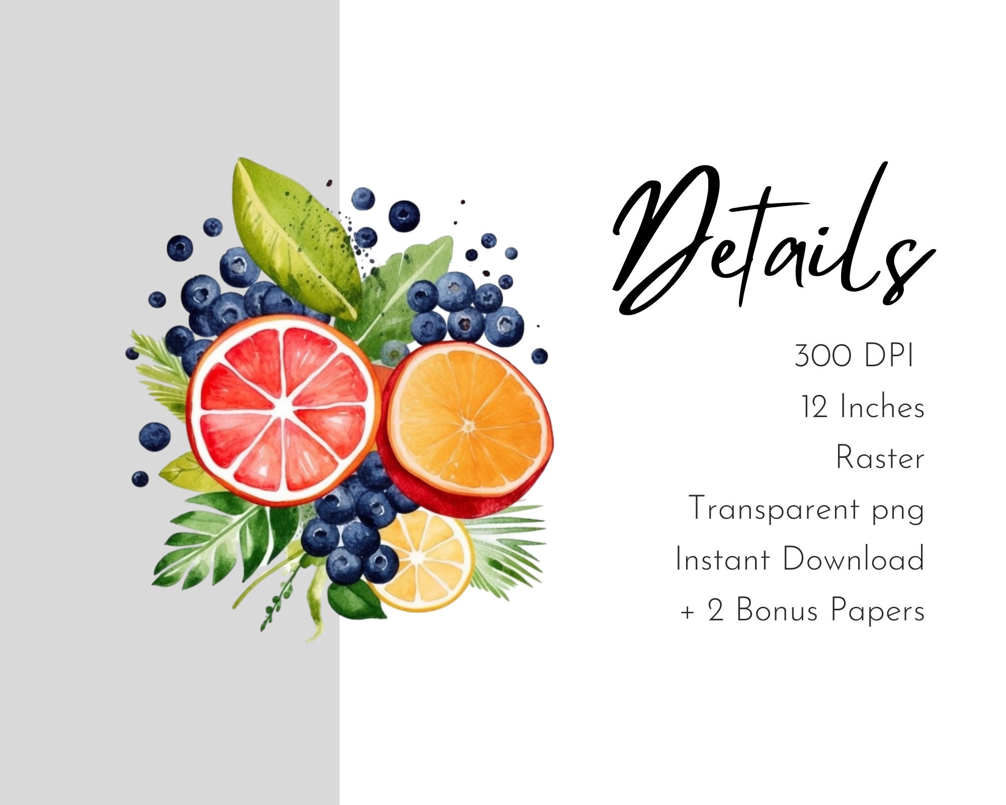 Watercolour Fruit Clipart Set Healthy Food Branding Design - Etsy