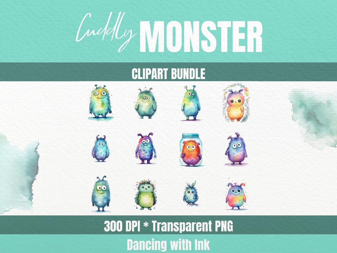 Cuddly Monster Clipart Set Cute Nursery Wall Art Quirky Card Making ...