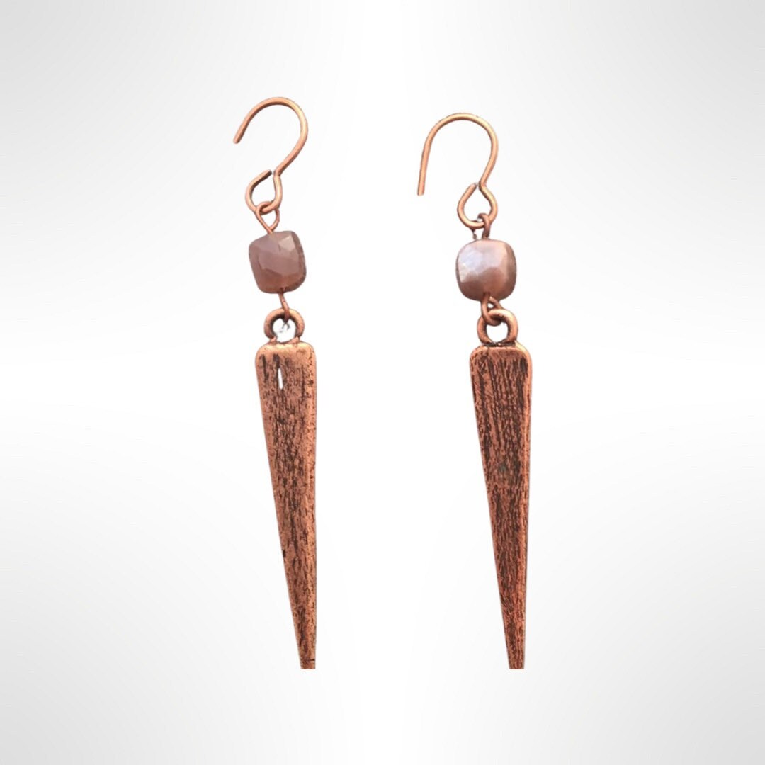 Antique Copper Spears With Chocolate Moonstone - Etsy