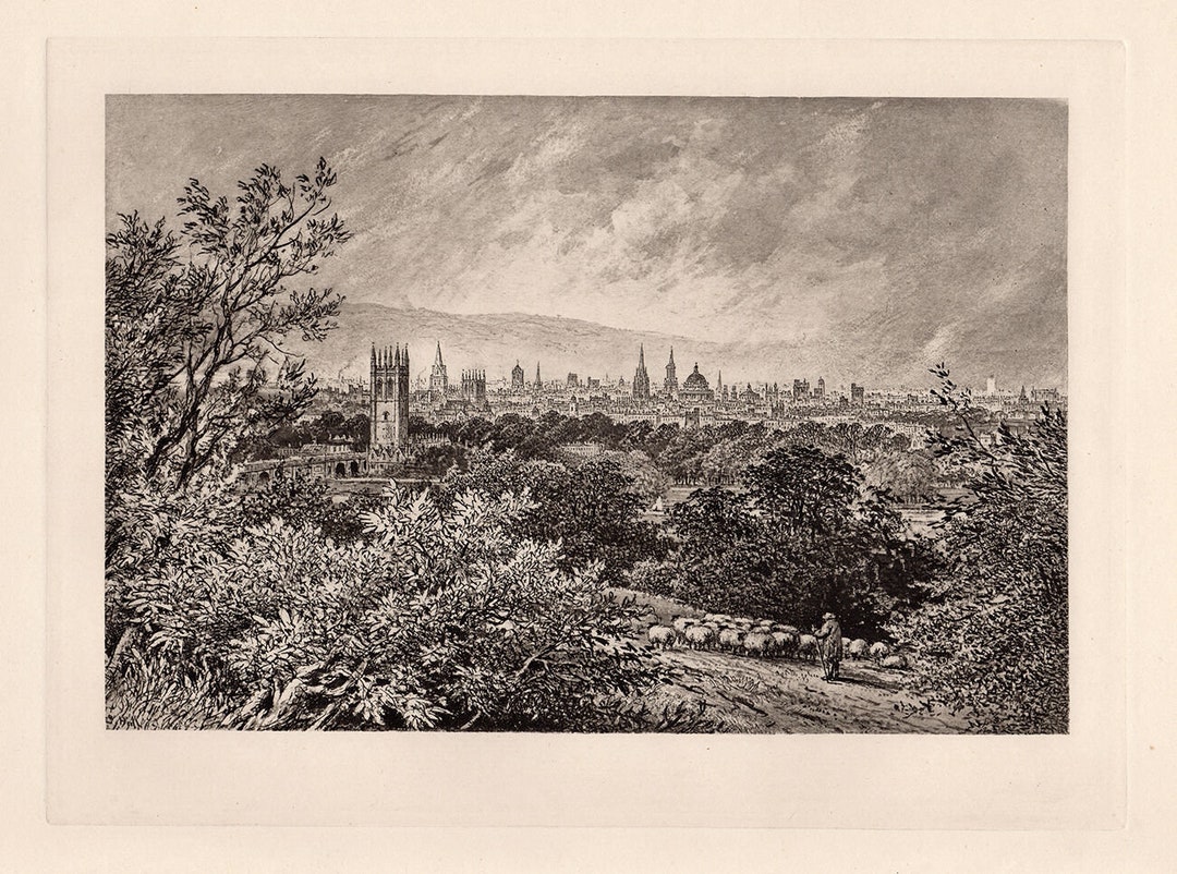 SIGNED Edward HULL 1800s Antique Print "oxford From Headington Hill ...