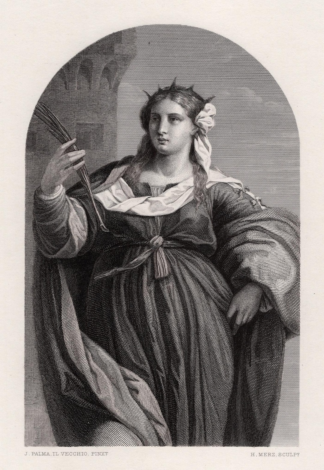 PALMA VECCHIO Engraving 1800s Signed "saint Barbara" Custom Framed COA ...