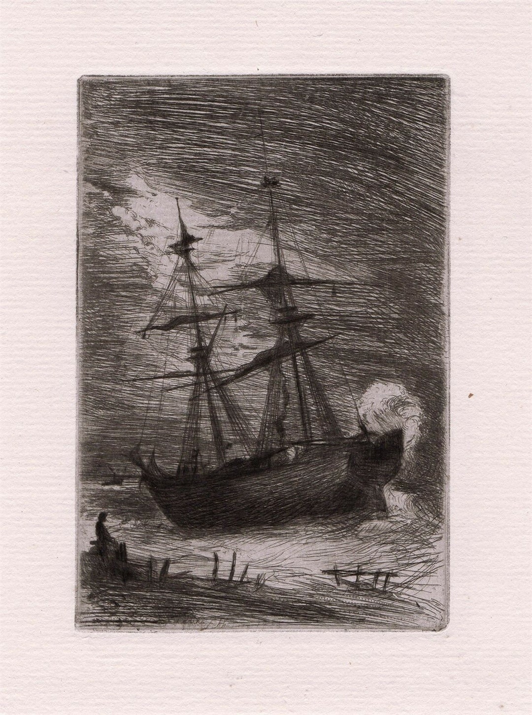 Original PERCY THOMAS 1800s Etching "wrecked" Custom Framed Gallery ...