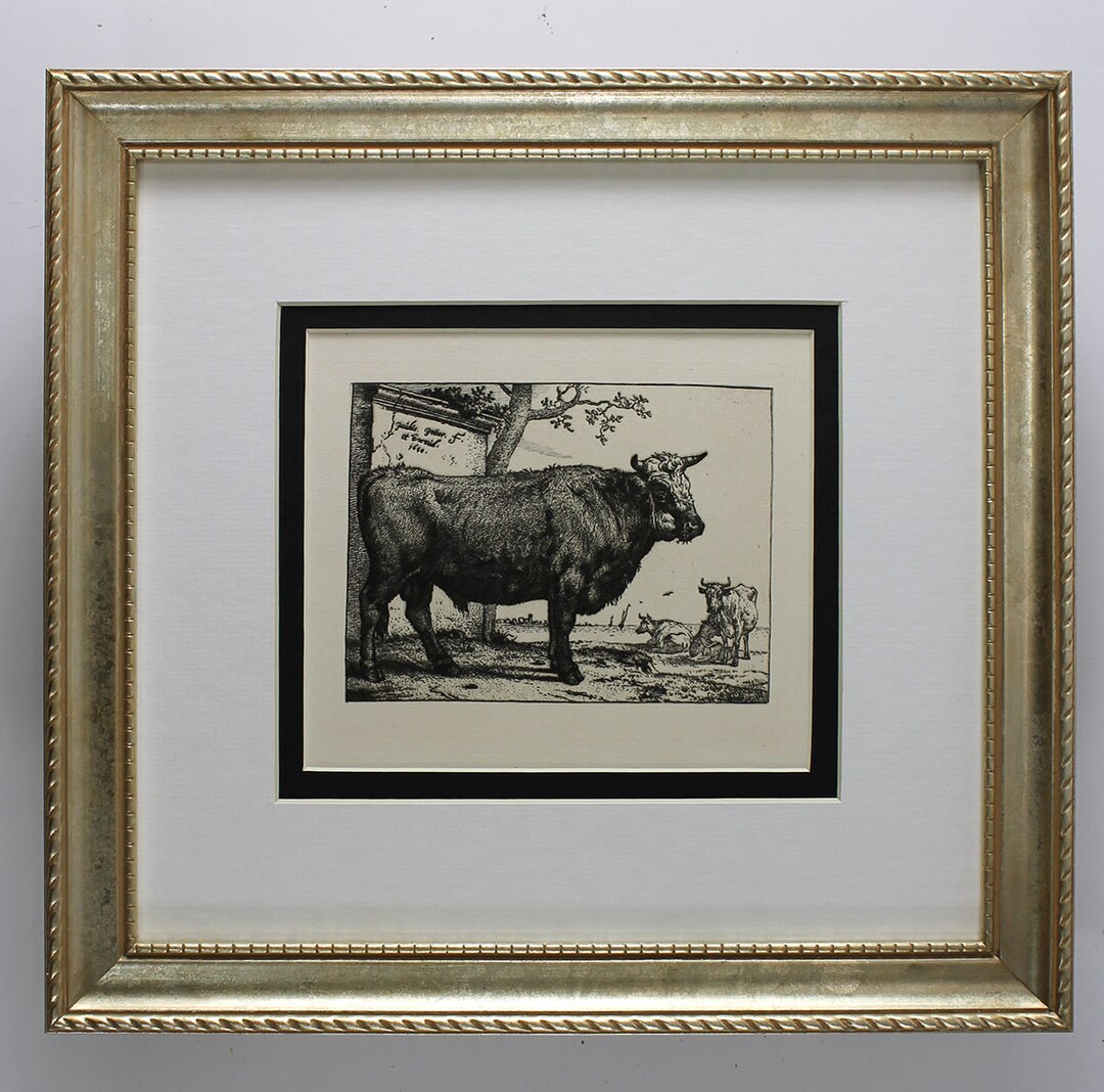 1800s Paulus POTTER Etching the Bull DURAND Original Framed Signed ...