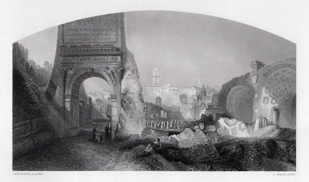 1800s William TURNER Engraving "the Arch of Titus Rome" Professionally ...