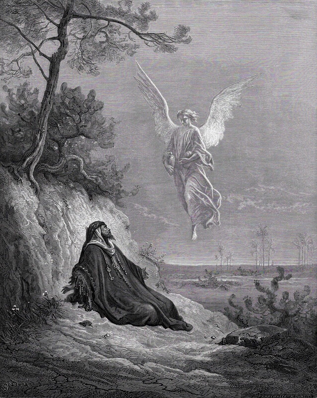 1800s DORE Biblical Woodcut "the Angel Visits Elijah" Gallery Framed ...