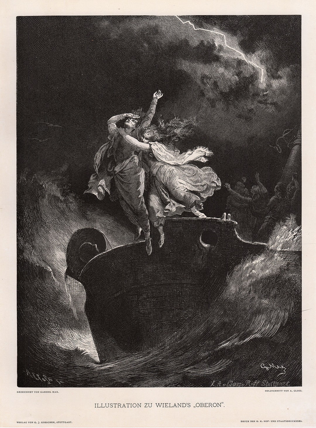 Romantic Gabriel MAX 1800s Antique Woodcut "illustration to Wieland's ...