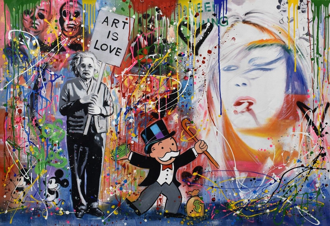Famous SINTEK Pop Art Mixed Media Painting "the Love of Art" Hand ...