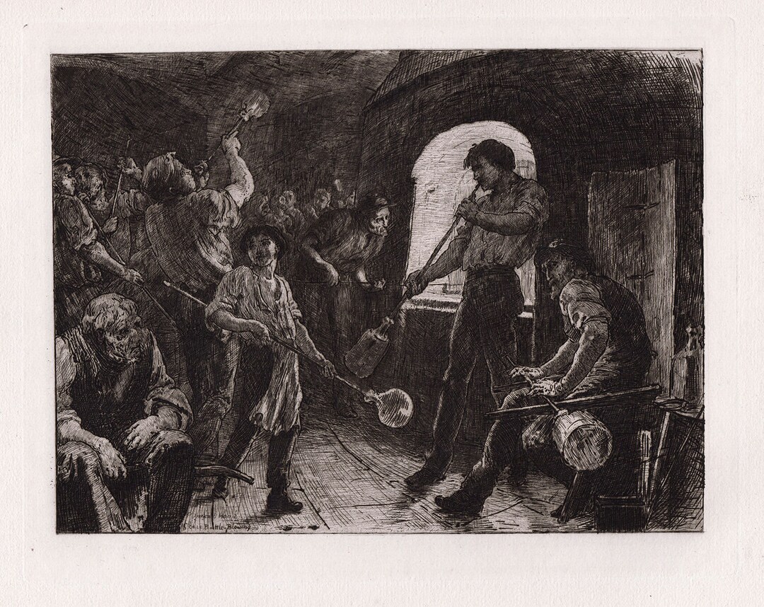 Original Jacomb Hood 1800s Etching "glass Blowing" SIGNED Custom FRAMED ...